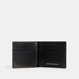 COACH Slim Billfold Wallet In Loved Leather - Black/light Tan