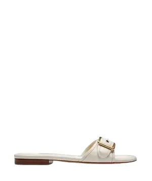 COACH Margot Buckled Flat Leather Sandal - Chalk