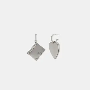 COACH Mismatched Heart Locket And Book Hoop Earrings - Silver
