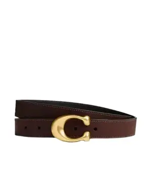 COACH Sculpted C Buckle Reversible Leather Belt 25mm - Brass/maple Black