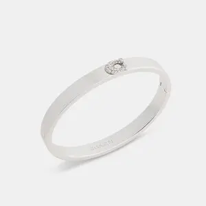 COACH Pavé C Hinged Bangle Bracelet - Silver