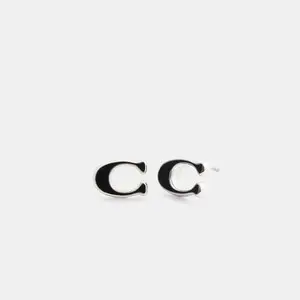 COACH Enamel Signature Stud Earrings - Silver/black