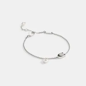 COACH Enamel Signature Heart Charm Chain Bracelet - Silver/black