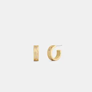 COACH Repeated C Huggie Earrings - Gold
