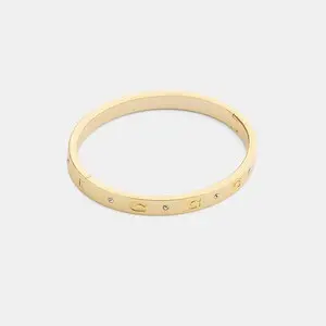 COACH COACH Repeated C Hinged Bangle Bracelet With Crystals Gold
