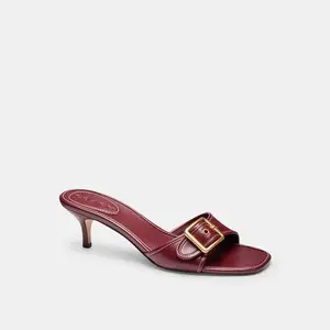 COACH Margot Leather Kitten Heel Sandal - Dark Cherry