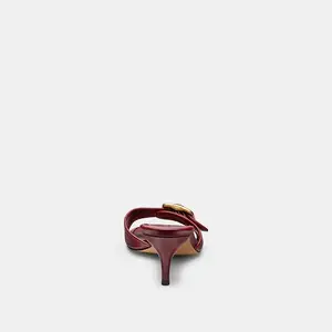 COACH Margot Leather Kitten Heel Sandal - Dark Cherry