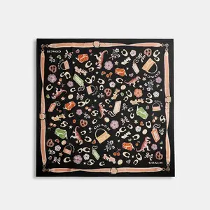 COACH Iconic Motifs Print Silk Square Scarf - Black