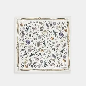 COACH Iconic Motifs Print Silk Square Scarf White