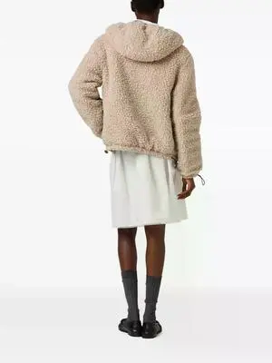 Miu Miu Teddy Fleece Drawstring Hooded Jacket - Neutrals