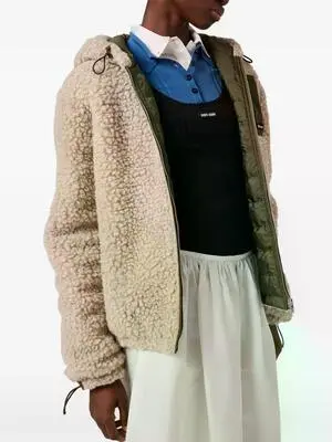 Miu Miu Teddy Fleece Drawstring Hooded Jacket - Neutrals