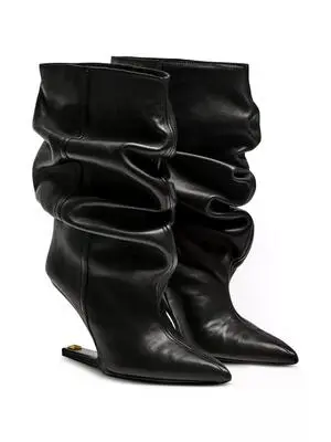Balmain Pointed Toe Wedge Leather Ankle Boots - Black