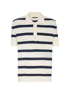 Balmain Striped-pattern Polo Shirt - Neutrals