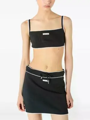 MARINE SERRE Ribbed Mini Skirt With Drawstring - Black