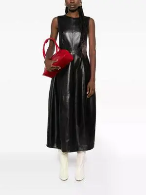 Nanushka Crew-neck Fluted-hem Midi Dress - Black