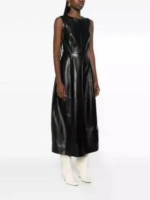 Nanushka Crew-neck Fluted-hem Midi Dress - Black