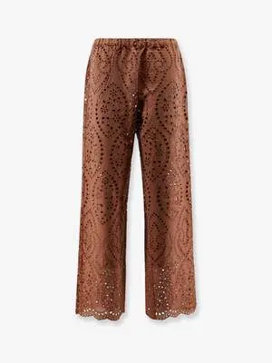 MC2 SAINT BARTH Inez Sangallo Lace Wide Leg Trousers - Brown