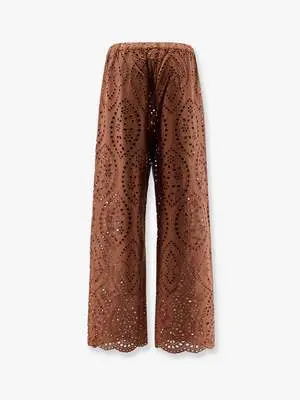 MC2 SAINT BARTH Inez Sangallo Lace Wide Leg Trousers - Brown