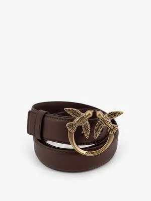 Pinko Leather Belt With Metal Logo - Brown