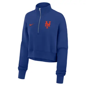 Nike New York Mets Phoenix Mlb Cropped 1/4-zip Crew - Blue