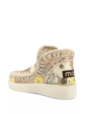 Mou Sequin-embellished Floral Boots - Neutrals
