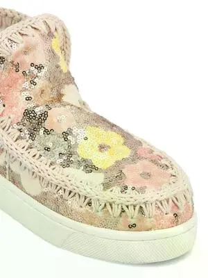 Mou Sequin-embellished Floral Boots - Neutrals