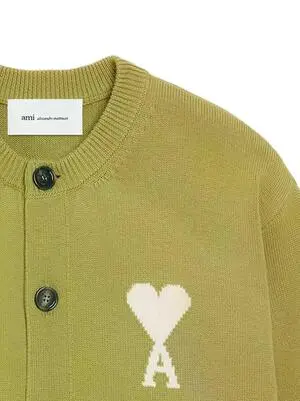 AMI Paris De Coeur Intarsia-logo Cardigan - Green