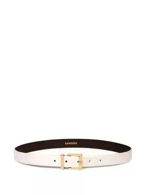 Sandro Square-buckle Leather Belt - White