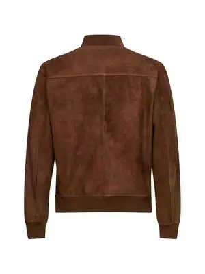 SALVATORE SANTORO Leather Jacket With Ribbed Collar - Brown