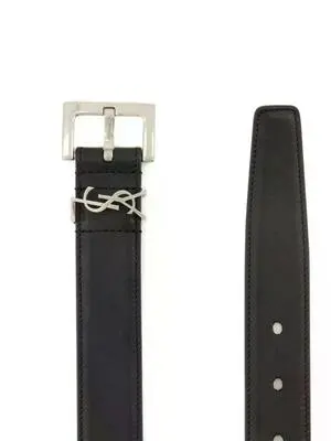 Saint Laurent Cassandre Leather Belt - Black