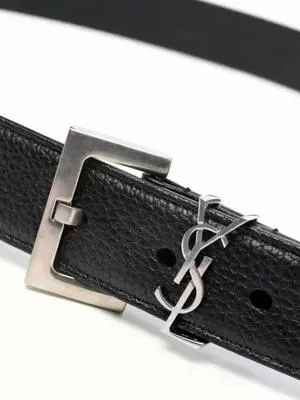 Saint Laurent Cassandre Leather Belt - Black