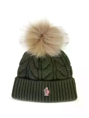 Moncler Cable-knit Beanie With Pompom - Green