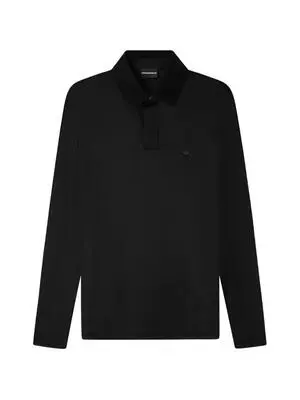 Emporio Armani Long Sleeve Logo Polo Shirt - Black