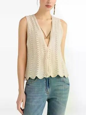Momoni Leon Crochet Tie Gilet - Neutrals