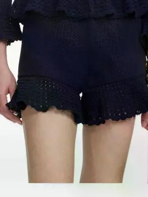 SELF-PORTRAIT Crochet Ruffled Shorts - Blue