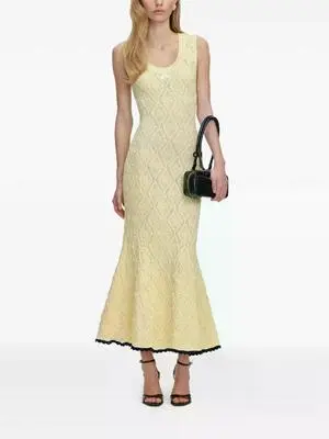 SELF-PORTRAIT Floral Embroidery Midi Dress - Yellow