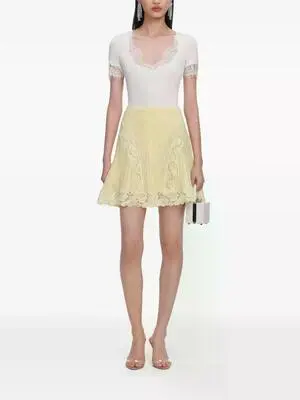 SELF-PORTRAIT Lace Trim Mini Skirt - Yellow