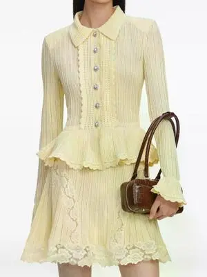 SELF-PORTRAIT Crystal-embellished Lace Insert Dress - Yellow