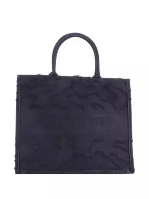 Dior Camouflage Embroidered Canvas Large Tote Bag - Black