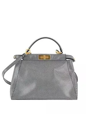 Fendi Peekaboo Regular Shoulder Bag Check Print Leather - Multicolour