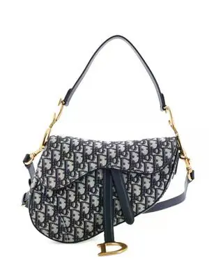 Dior Saddle Oblique Canvas Medium Shoulder Bag With Strap - Blue
