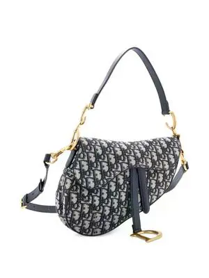Dior Saddle Oblique Canvas Medium Shoulder Bag With Strap - Blue