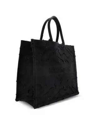 Dior Camouflage Embroidered Canvas Large Tote Bag - Black