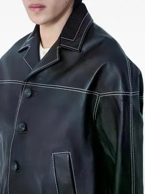 WALES BONNER Ribbed Trims Notched Leather Jacket