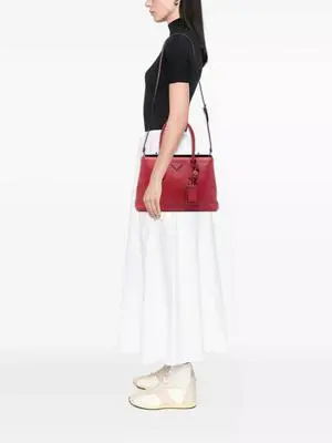 Prada Saffiano Cuir Twin Satchel - Red