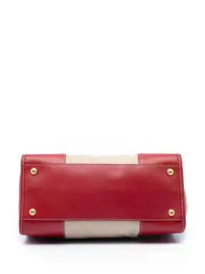 Prada Saffiano Trimmed Canapa Satchel - Brown