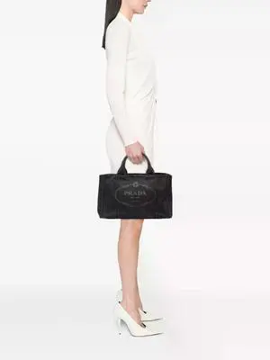 Prada 2013-2025 Denim Canapa Logo Satchel - Grey