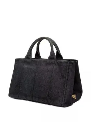 Prada 2013-2025 Denim Canapa Logo Satchel - Grey