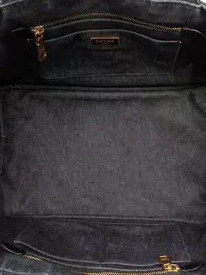 Prada 2013-2025 Denim Canapa Logo Satchel - Grey