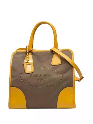 Prada Saffiano Trimmed Canvas Canapa Logo Satchel - Brown
